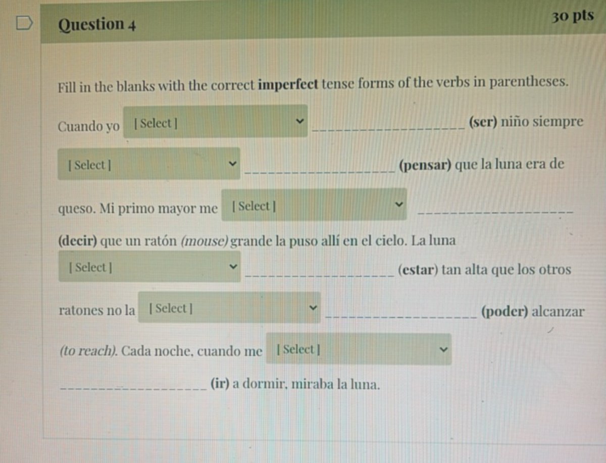 Fill in the blanks with the correct imperfect tense forms of the verbs in..