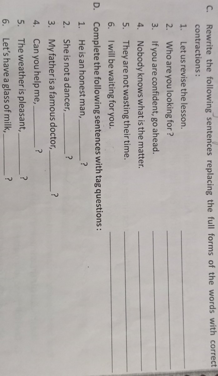 C. Rewrite the following sentences replacing the full forms of the words