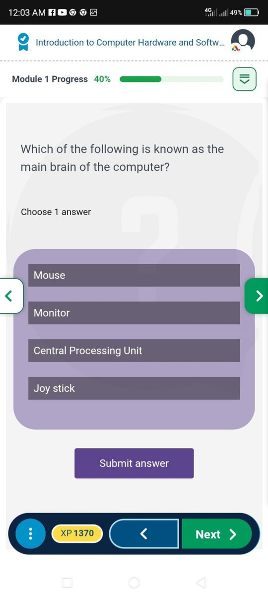 Which of the following is known as the main brain of the computer? Choos..