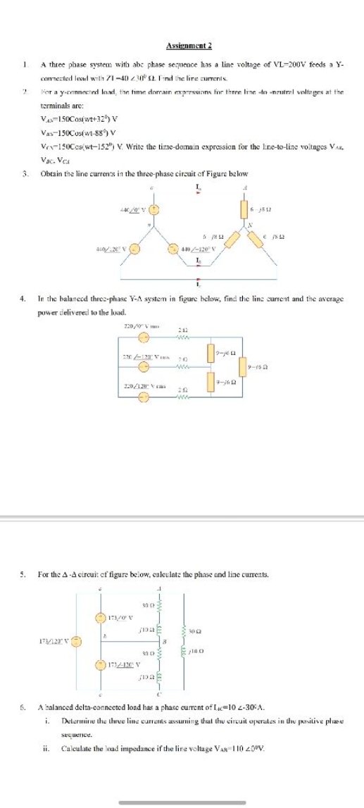 Assignment 2 A three-phase system with abc phase sequence has a line vol..