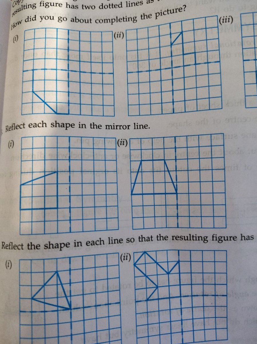 Reflect each shape in the mirror line. (i) (ii) Reflect the shape in ea..