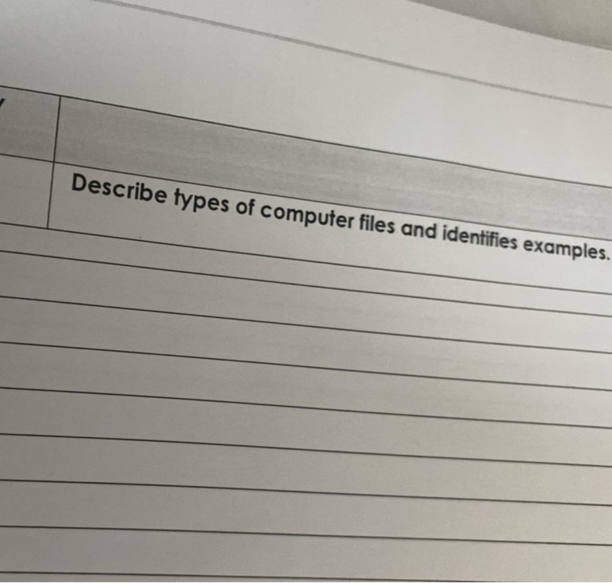 Describe types of computer files and identifies examples. | Filo