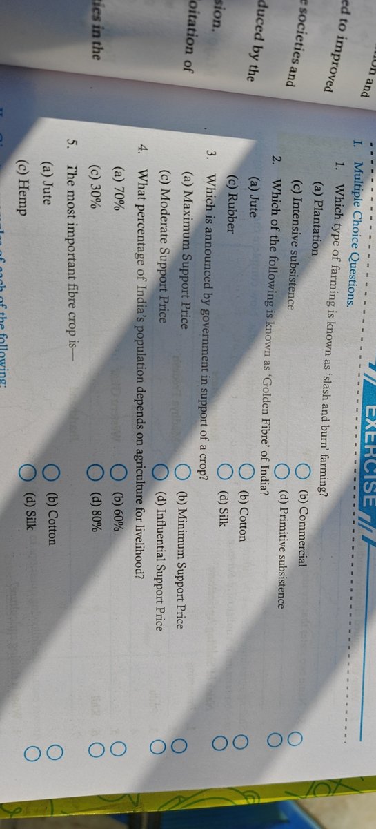 I. Multiple Choice Questions. Which type of farming is known as 'slash a..
