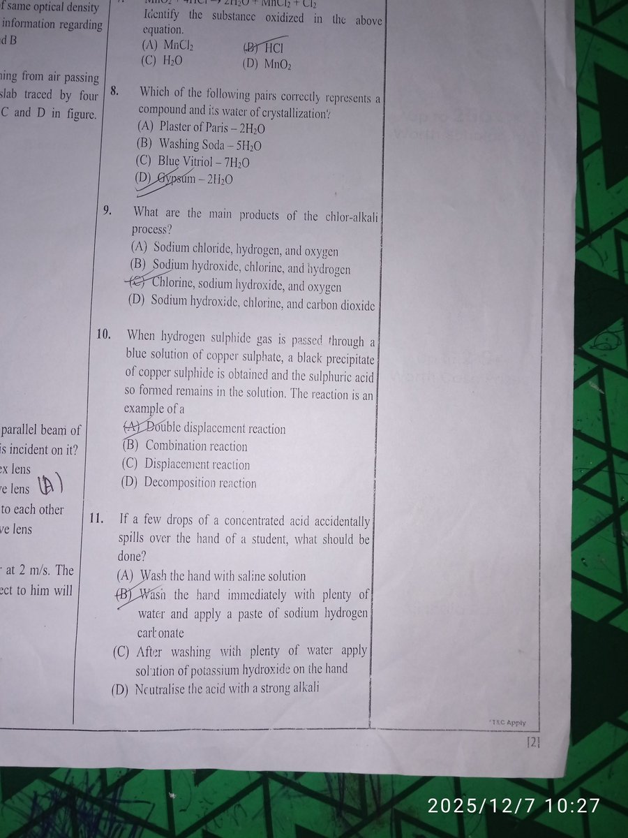 Which of the following pairs correctly represents a compound and its wate..