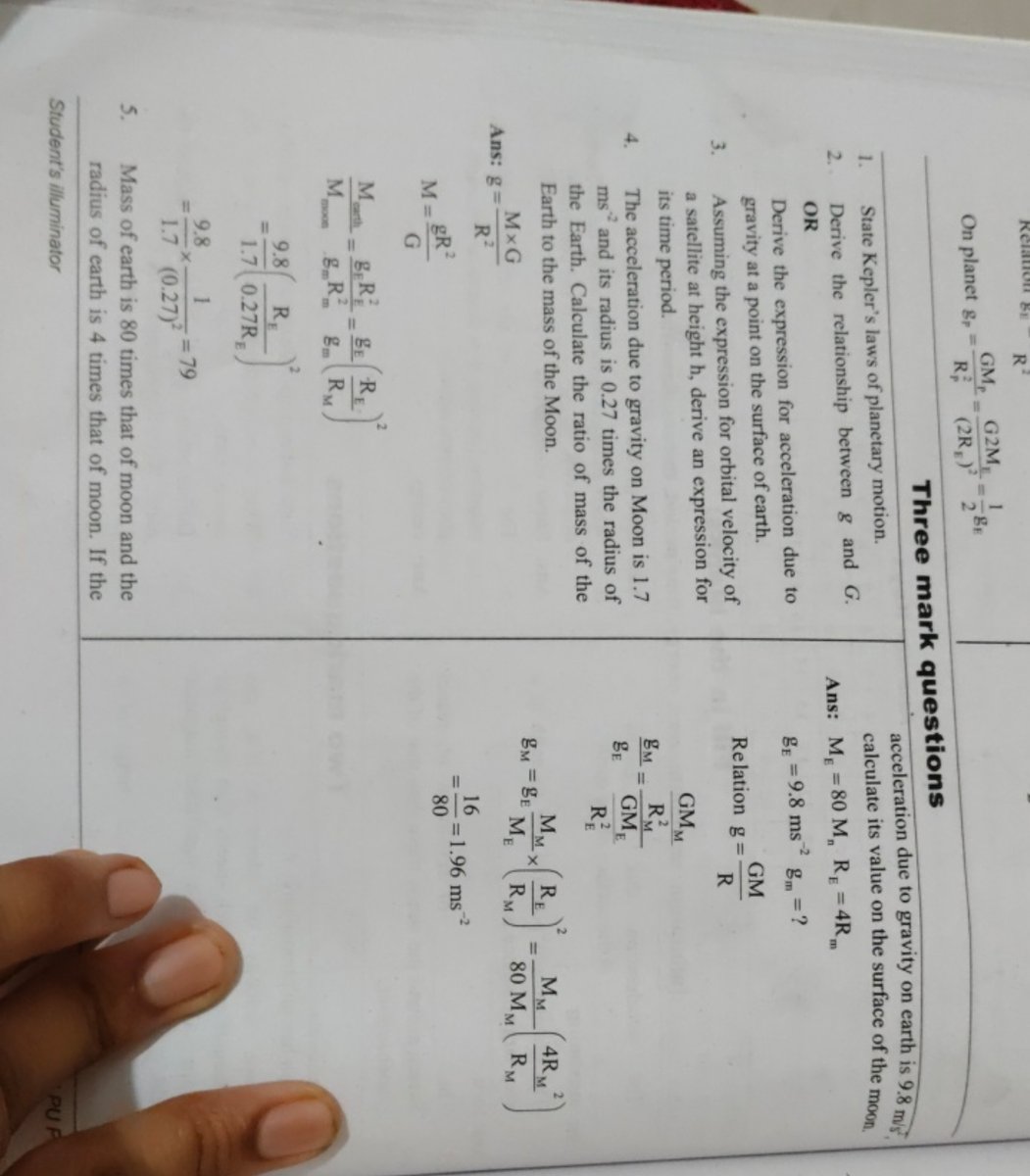 Here are a few questions related to gravity and planetary motion: Three