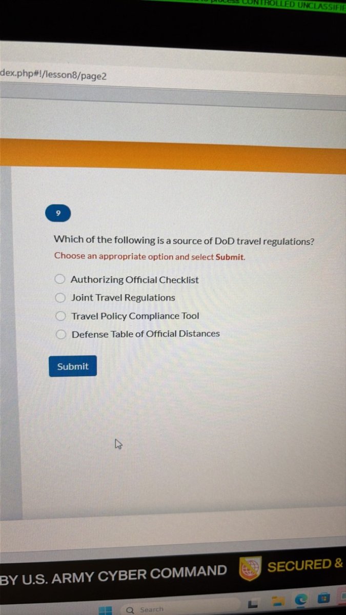 Which of the following is a source of DoD travel regulations? Choose an