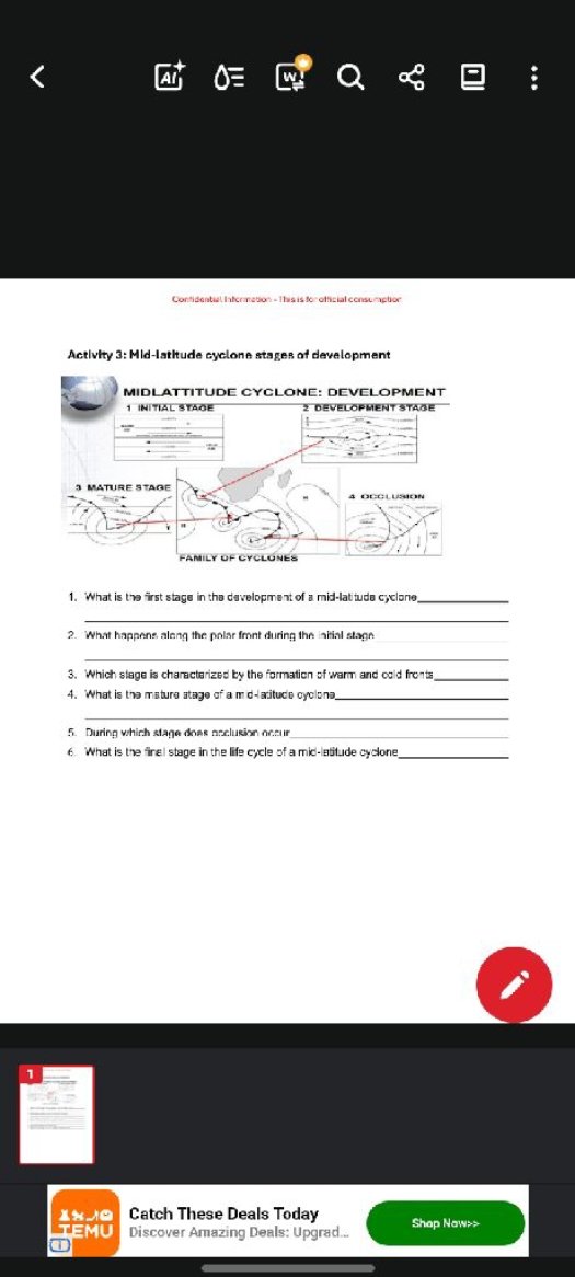 Activity 3: Mid-latitude cyclone stages of development MIDLATTITUDE CYCL..