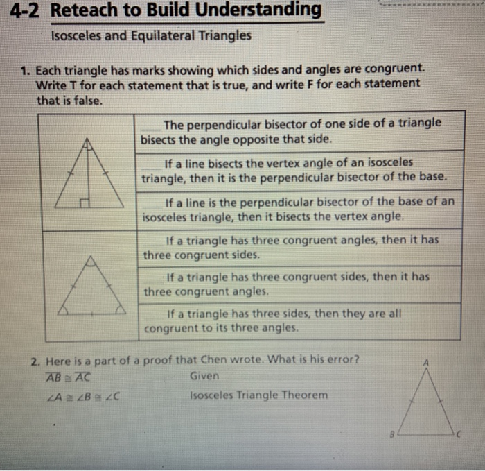 4-2 Reteach to Build Understanding Isosceles and Equilateral Triangles 1..