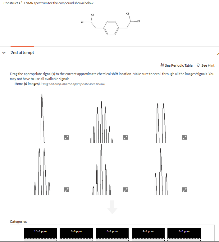 Construct a ¹H NMR spectrum for the compound shown below. [Diagram of 1,..