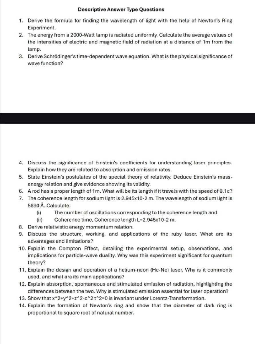 Descriptive Answer Type Questions Derive the formula for finding the wav..
