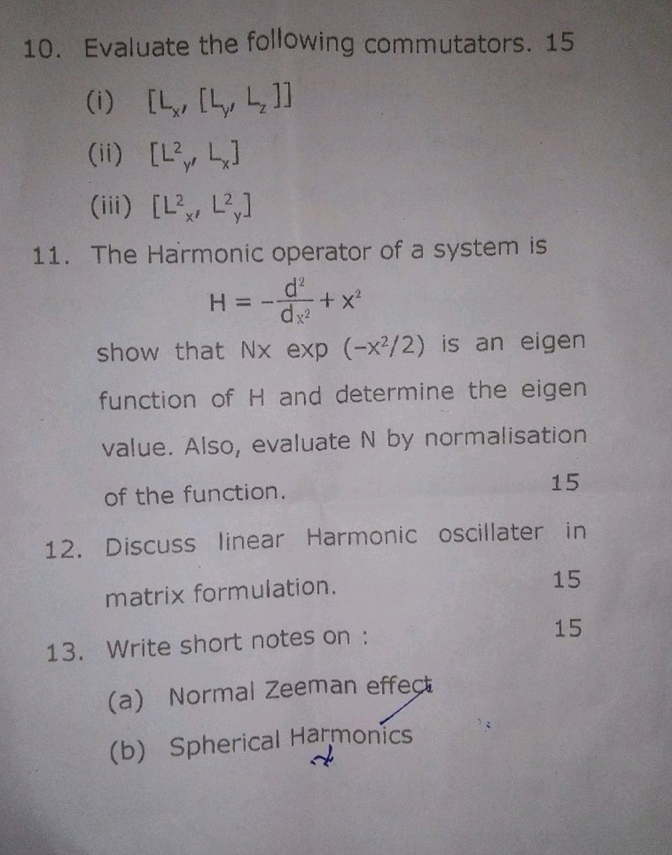 Evaluate the following commutators. (i) L_x, [L_y, L_z] L_y^2, L_x [L_x^2..