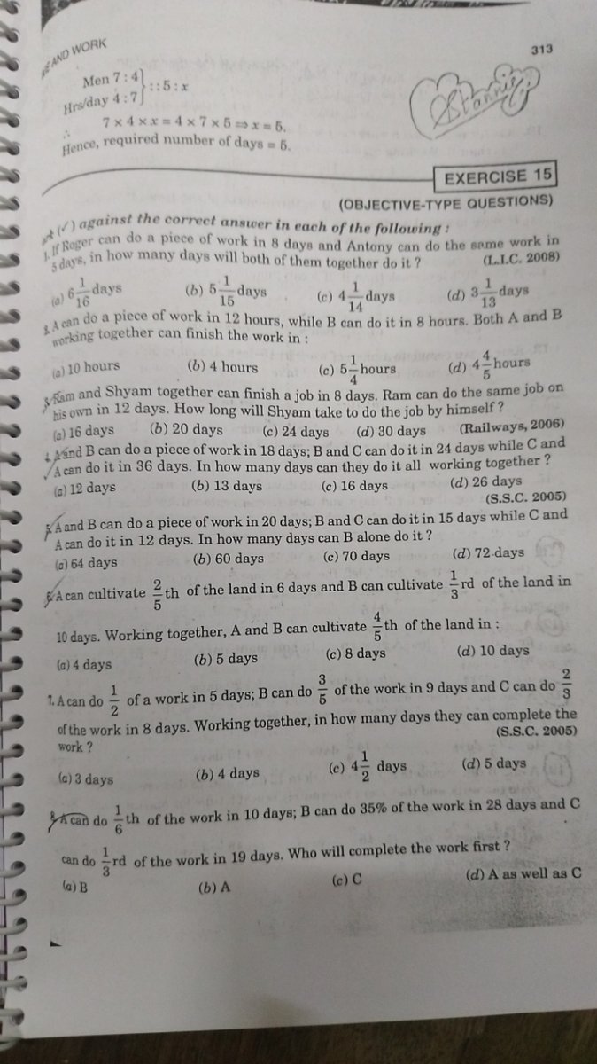Here are some objective-type questions related to work and time: If Roge..
