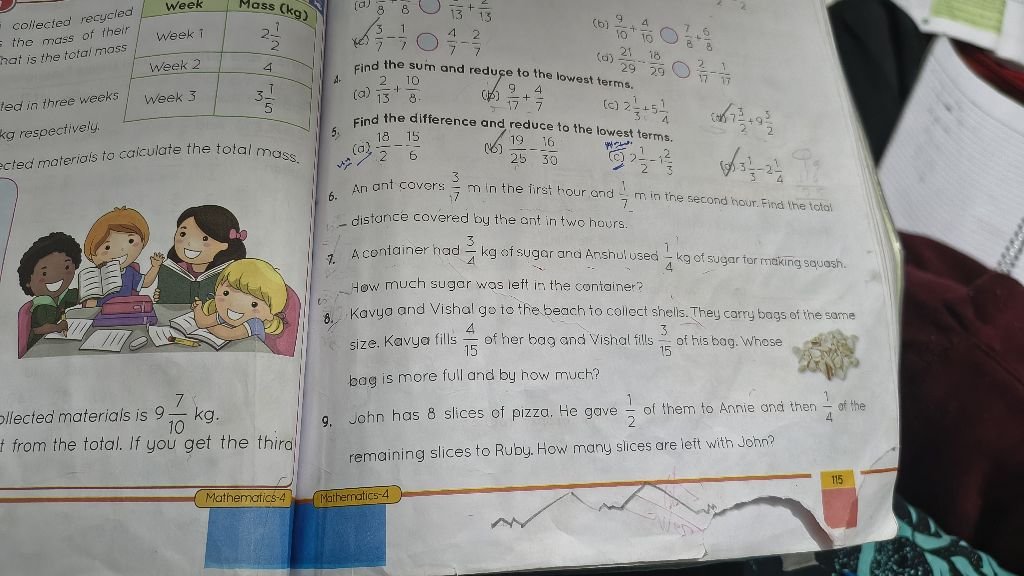 Here are a few questions related to fractions: Find the sum and reduce t..
