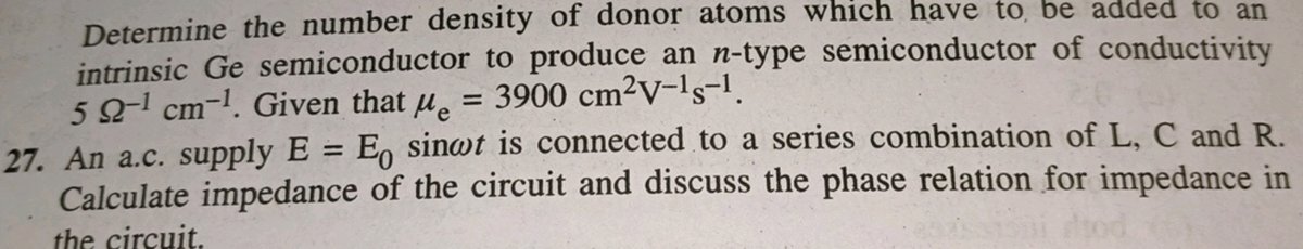 Determine the number density of donor atoms which have to be added to an