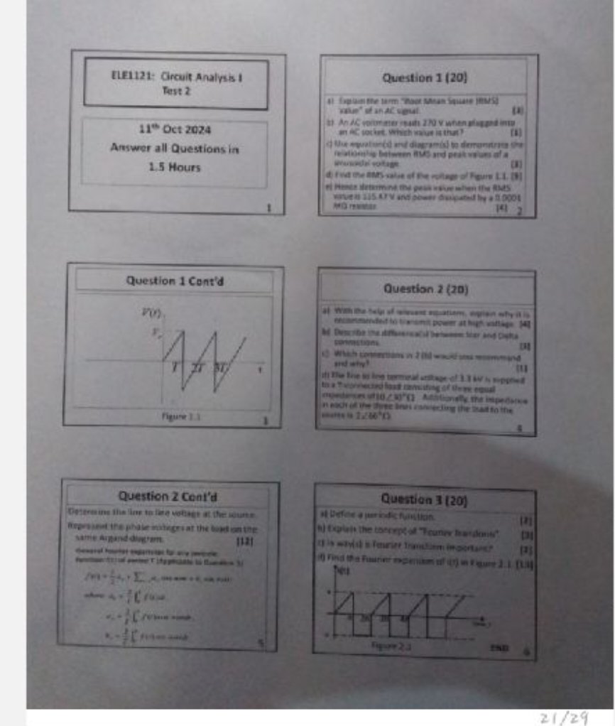 ELE1121: Circuit Analysis I Test 2 11th Oct 2024 Answer all Questions in..