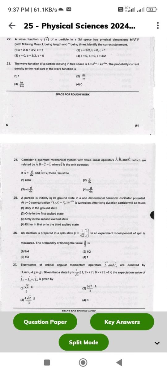A wave function \psi (r) of a particle in a 3d space has physical dimensi..