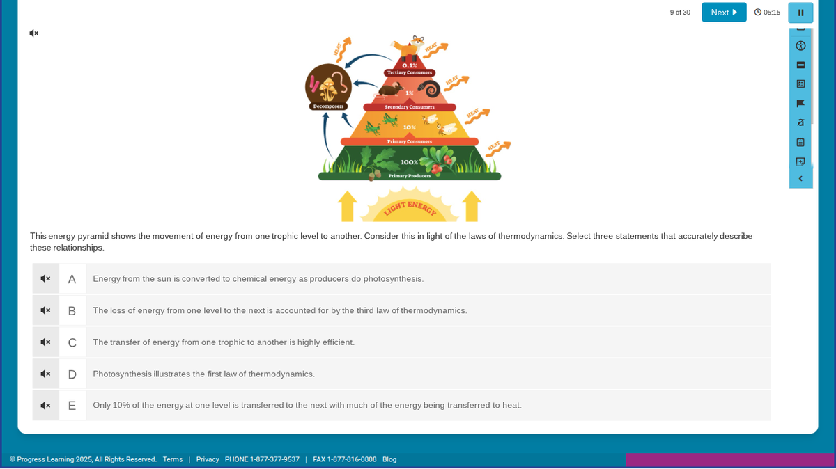 This energy pyramid shows the movement of energy from one trophic level t..