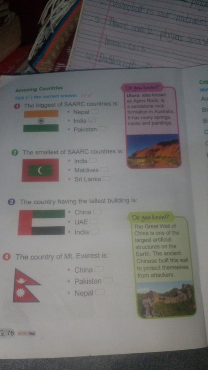 Amazing Countries Tick ( ) the correct answer. The biggest of SAARC coun..