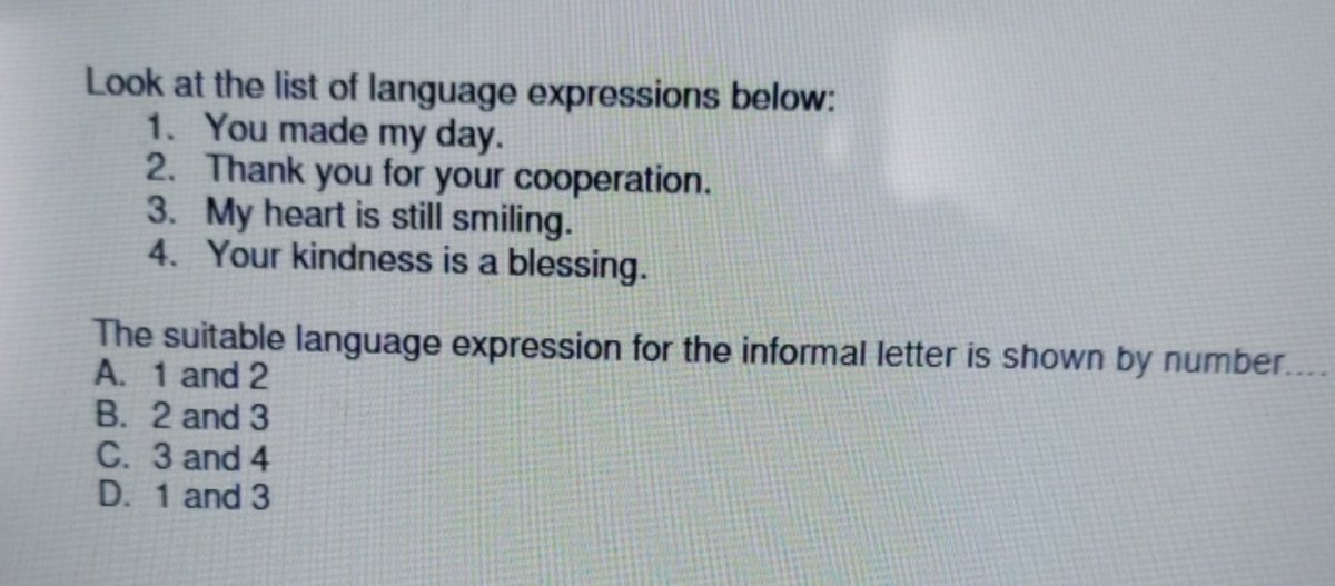 Look at the list of language expressions below: You made my day. Thank yo..