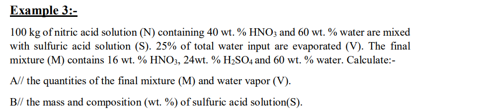 Example 3:- 100 kg of nitric acid solution (N) containing 40 wt.% HNO3 a..
