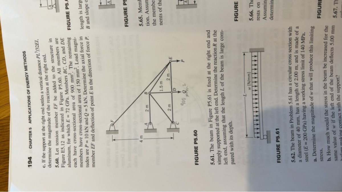 5.60. Let tension member EF be added to the structure in Figure E5.12 as