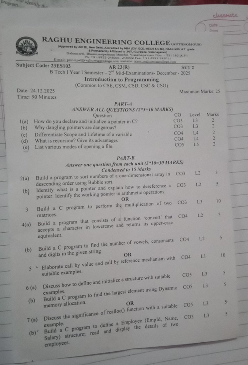 Here are the questions from the "Introduction to Programming" exam: PART..