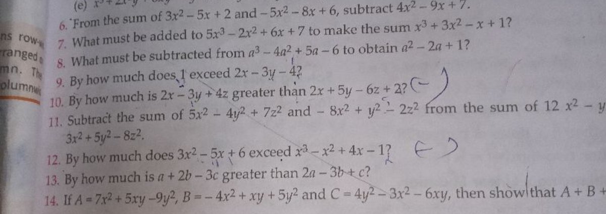 From the sum of 3x^2 - 5x + 2 and -5x^2 - 8x + 6, subtract 4x^2 - 9x + 7...