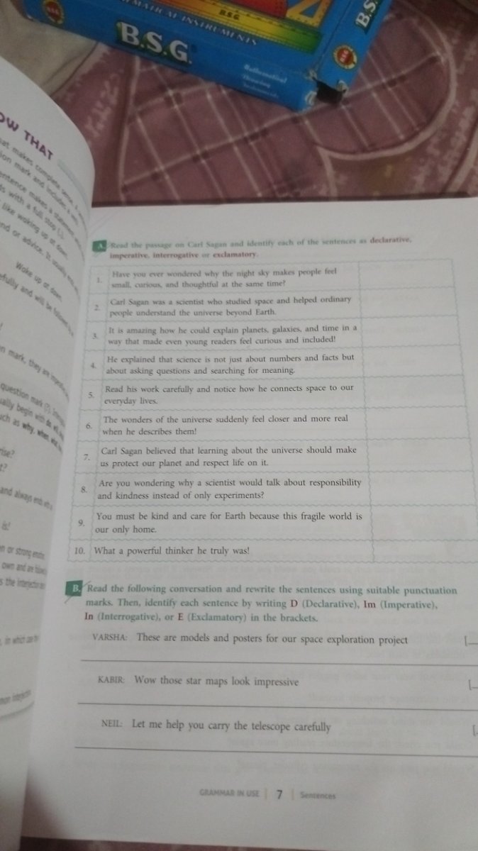 A. Read the passage on Carl Sagan and identify each of the sentences as d..