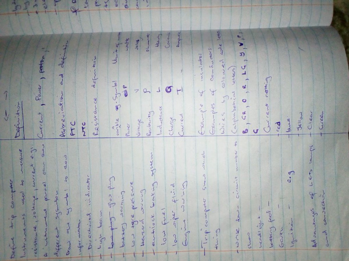 Define trip computer. Instruments used to measure resistance, voltage, c..
