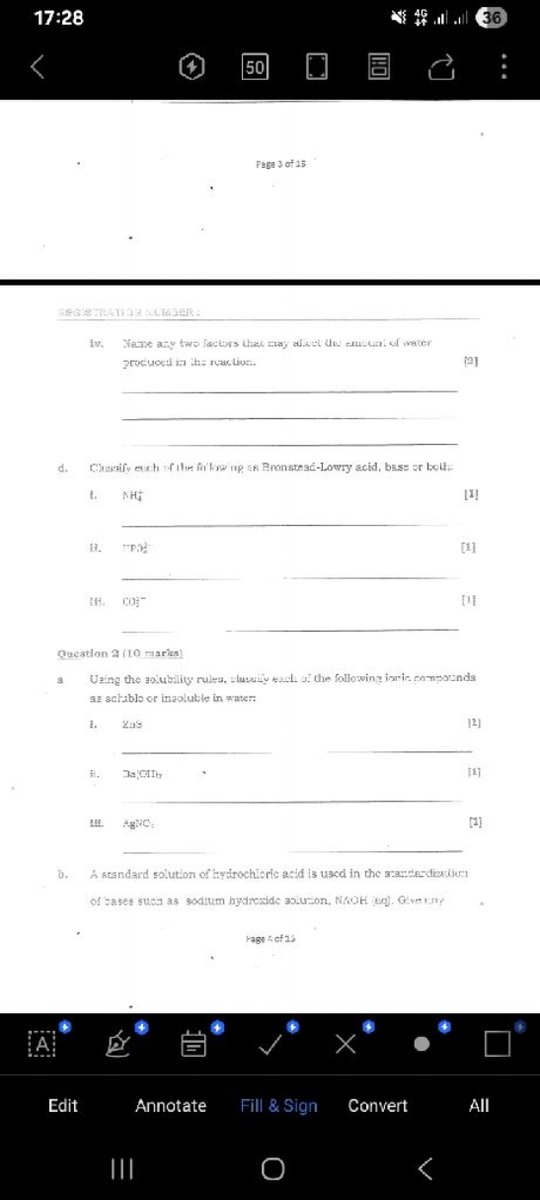iv. Name any two factors that may affect the amount of water produced in