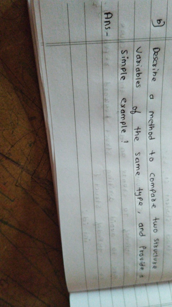 Describe a method to compare two structure variables of the same type, an..
