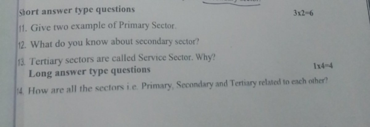 Short answer type questions Give two examples of the Primary Sector. Wha..