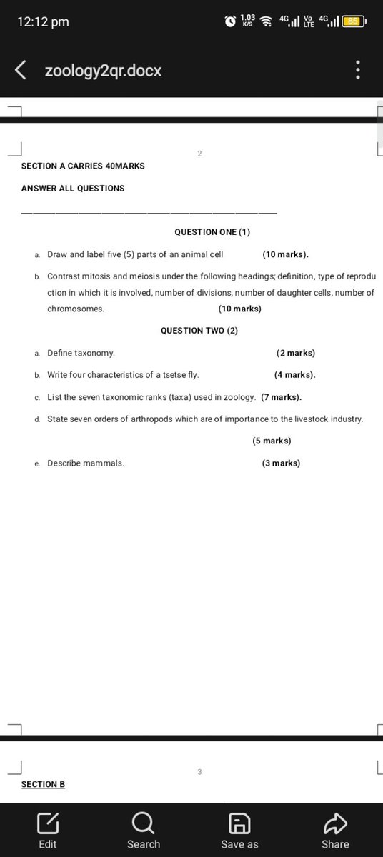 SECTION A CARRIES 40 MARKS ANSWER ALL QUESTIONS QUESTION ONE (1) a. Draw..
