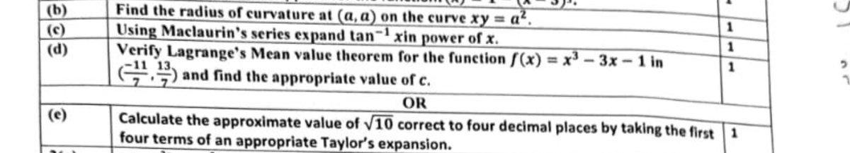 (b) Find the radius of curvature at (a, a) on the curve xy = a^2. (c) Us..