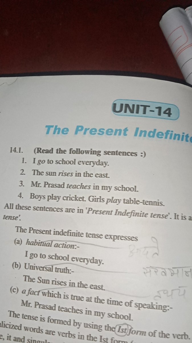 14.1. (Read the following sentences :) I go to school everyday. The sun r..