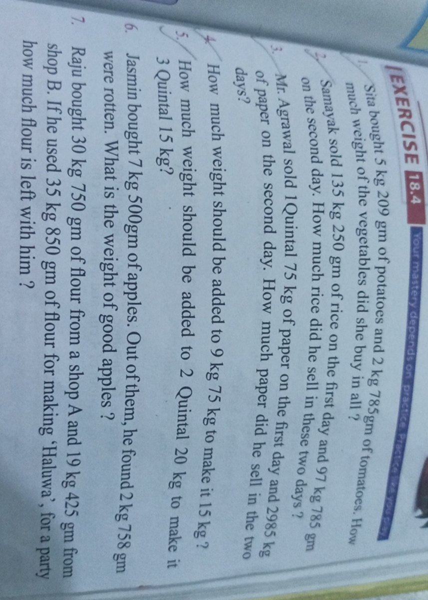 Here are a series of word problems related to weights and measurements: