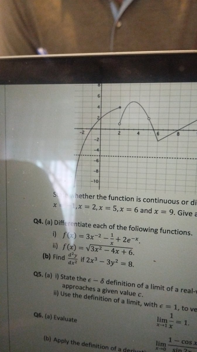 Q4. (a) Differentiate each of the following functions. i) f(x) = 3x^{-2}