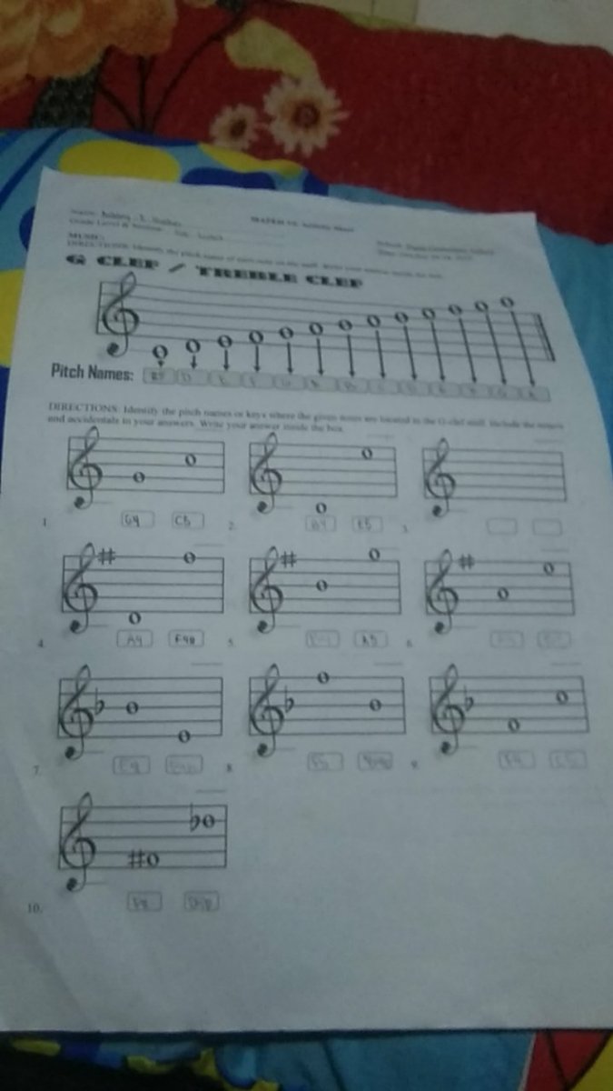 G CLEF / TREBLE CLEF Pitch Names: DIRECTIONS: Identify the pitch names
