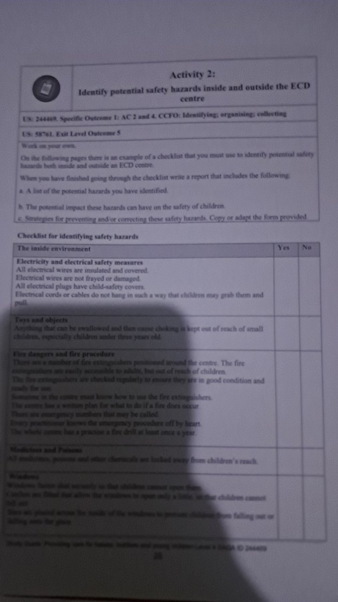 Activity 2: Identify potential safety hazards inside and outside the ECD