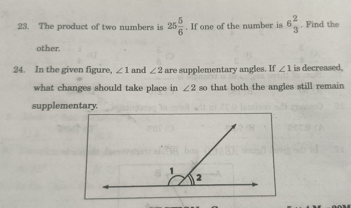 The product of two numbers is 25\frac{5}{6}. If one of the number is 6\fr..