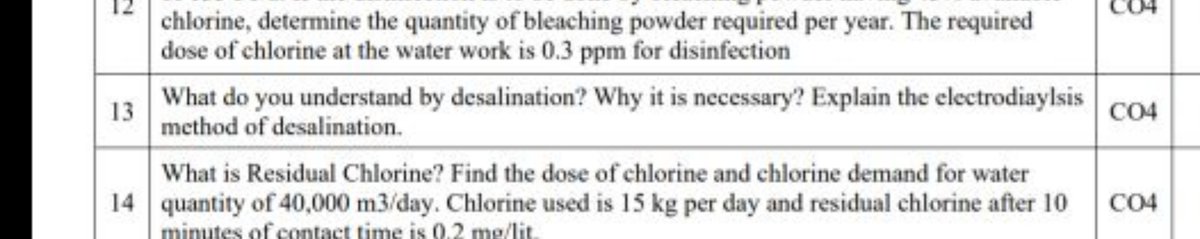 Here are three questions related to water treatment: Question 12: Determ..
