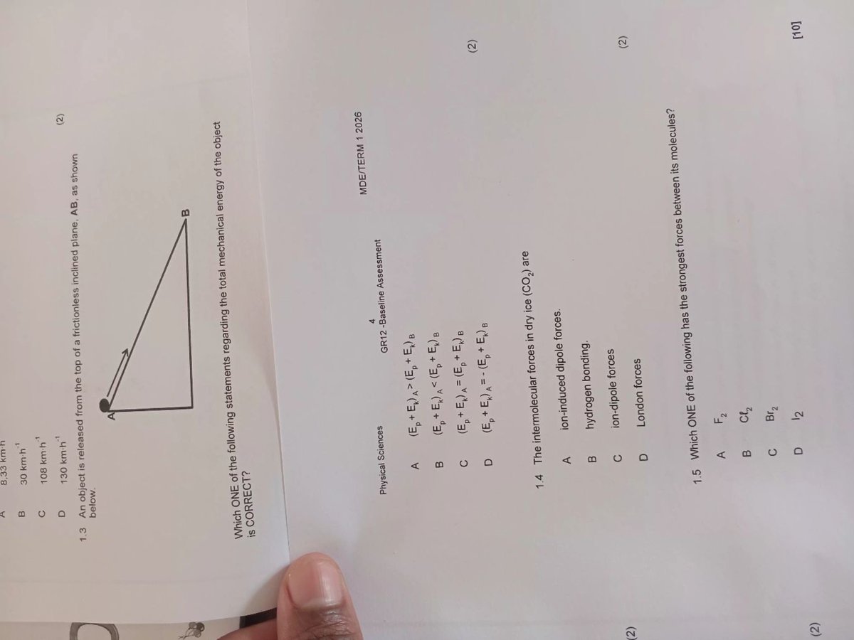 1.3 An object is released from the top of a frictionless inclined plane,