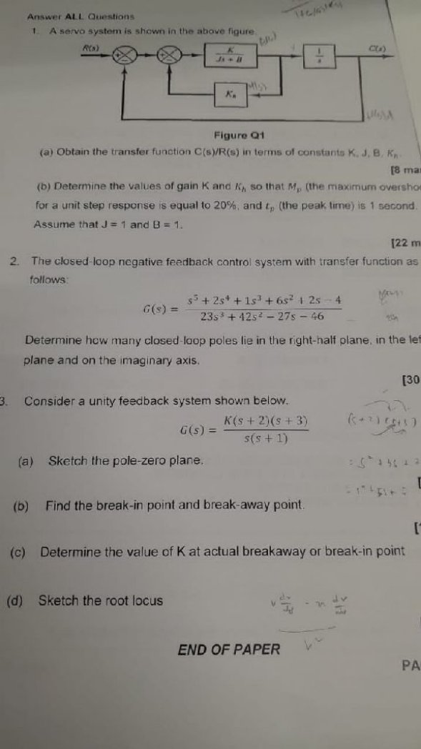 Answer ALL Questions A servo system is shown in the above figure. (a..