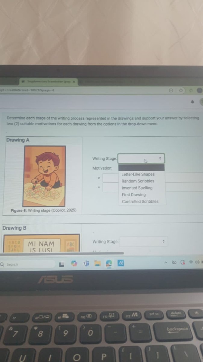 Determine each stage of the writing process represented in the drawings a..