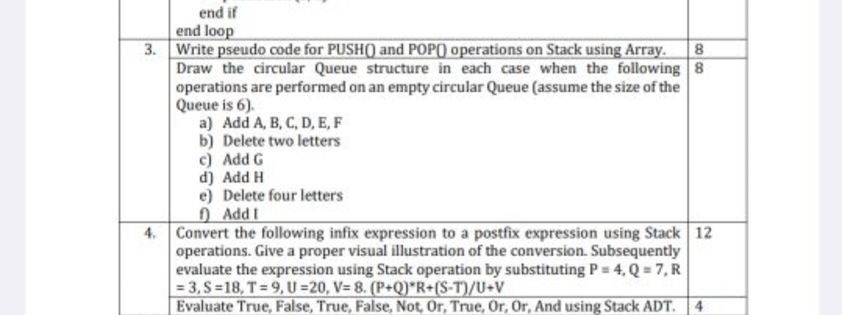 Write pseudo code for PUSH() and POP() operations on Stack using Array.