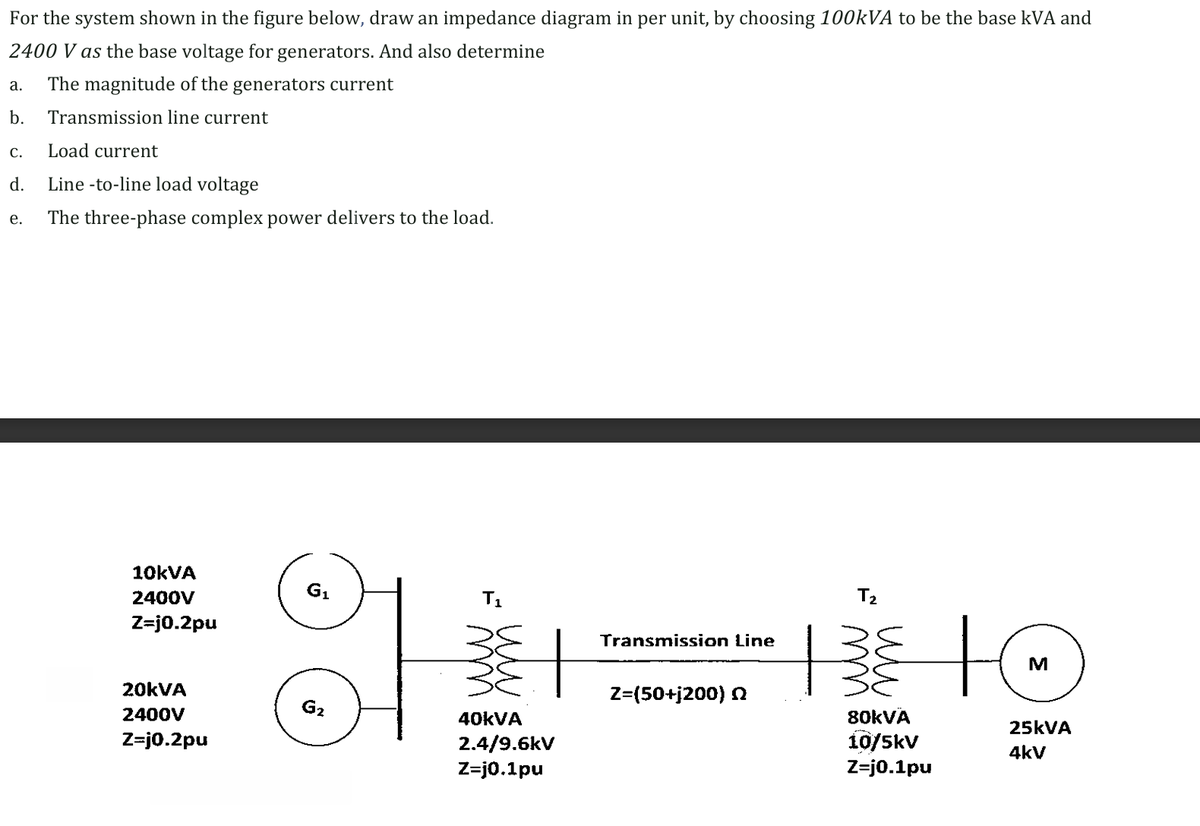 For the system shown in the figure below, draw an impedance diagram in pe..