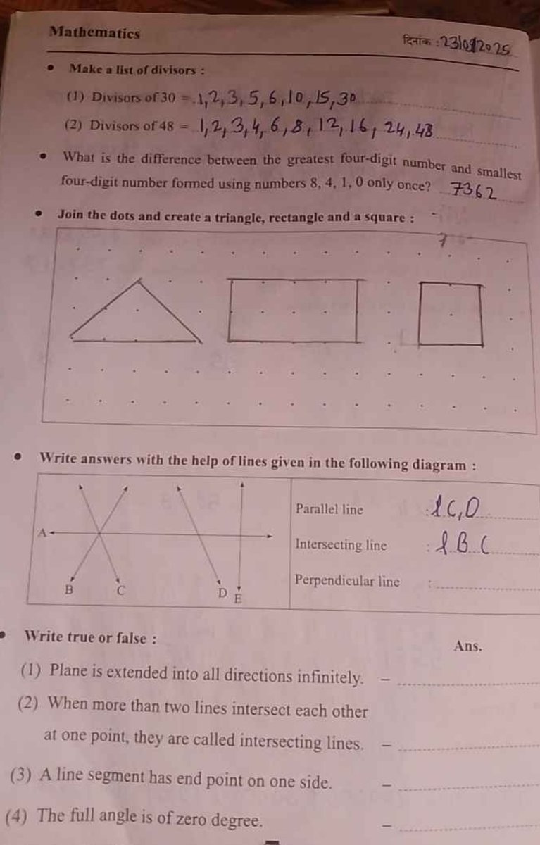 Here are the questions: Mathematics Make a list of divisors: (1) Di..