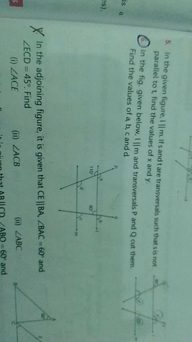 In the given figure, l || m. If s and t are transversals such that s is n..