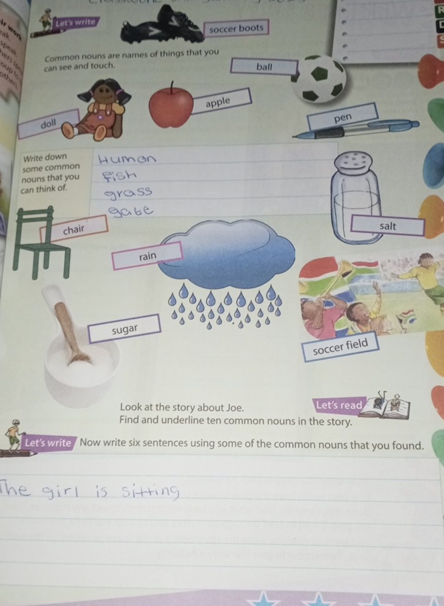 Common nouns are names of things that you can see and touch. 1. Write do..