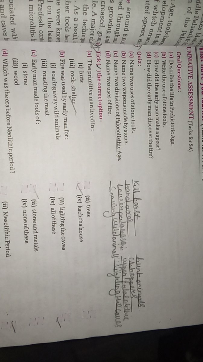 Oral Questions: (a) Describe the life in Prehistoric Age. (b) Write the u..